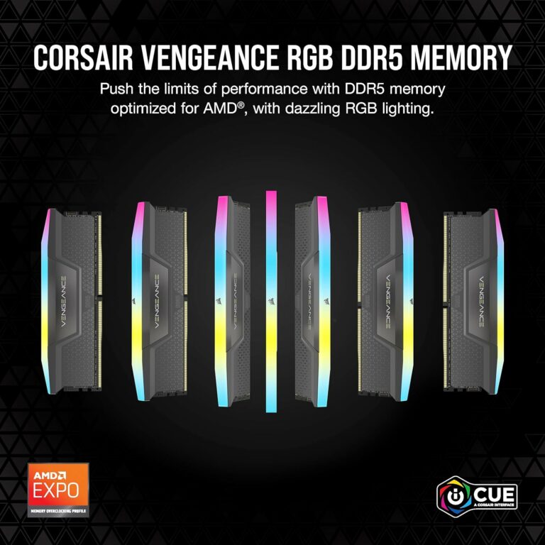 CORSAIR VENGEANCE RGB DDR5 RAM 32GB (2x16GB) 6000MHz CL30 AMD EXPO iCUE ...